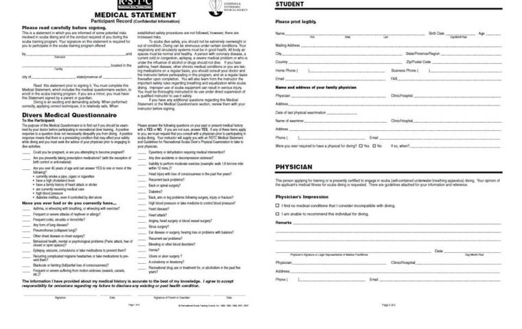 RSTC Medical form | Dive Japan
